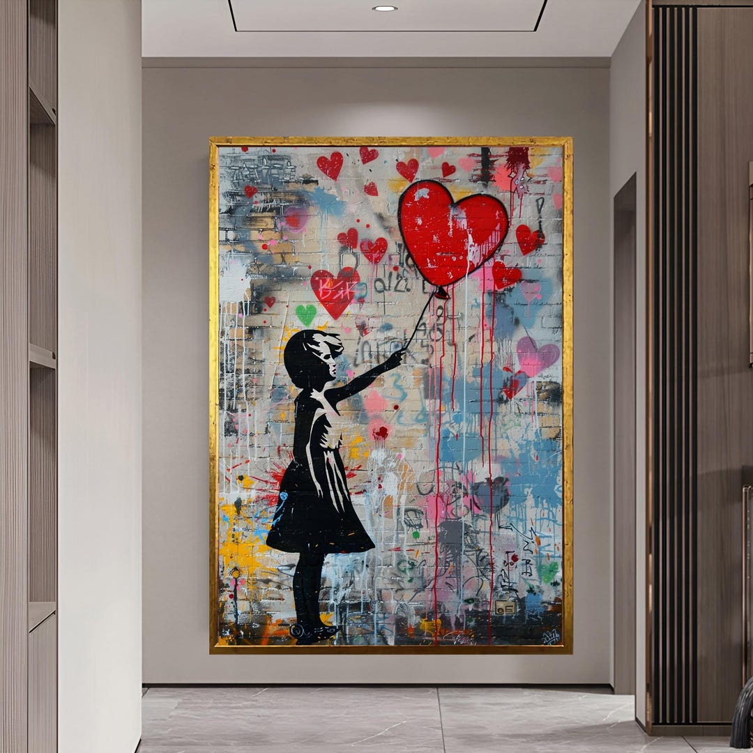 Girl With Balloon Graffiti Painting Modern Street Art Canvas Print Love ...