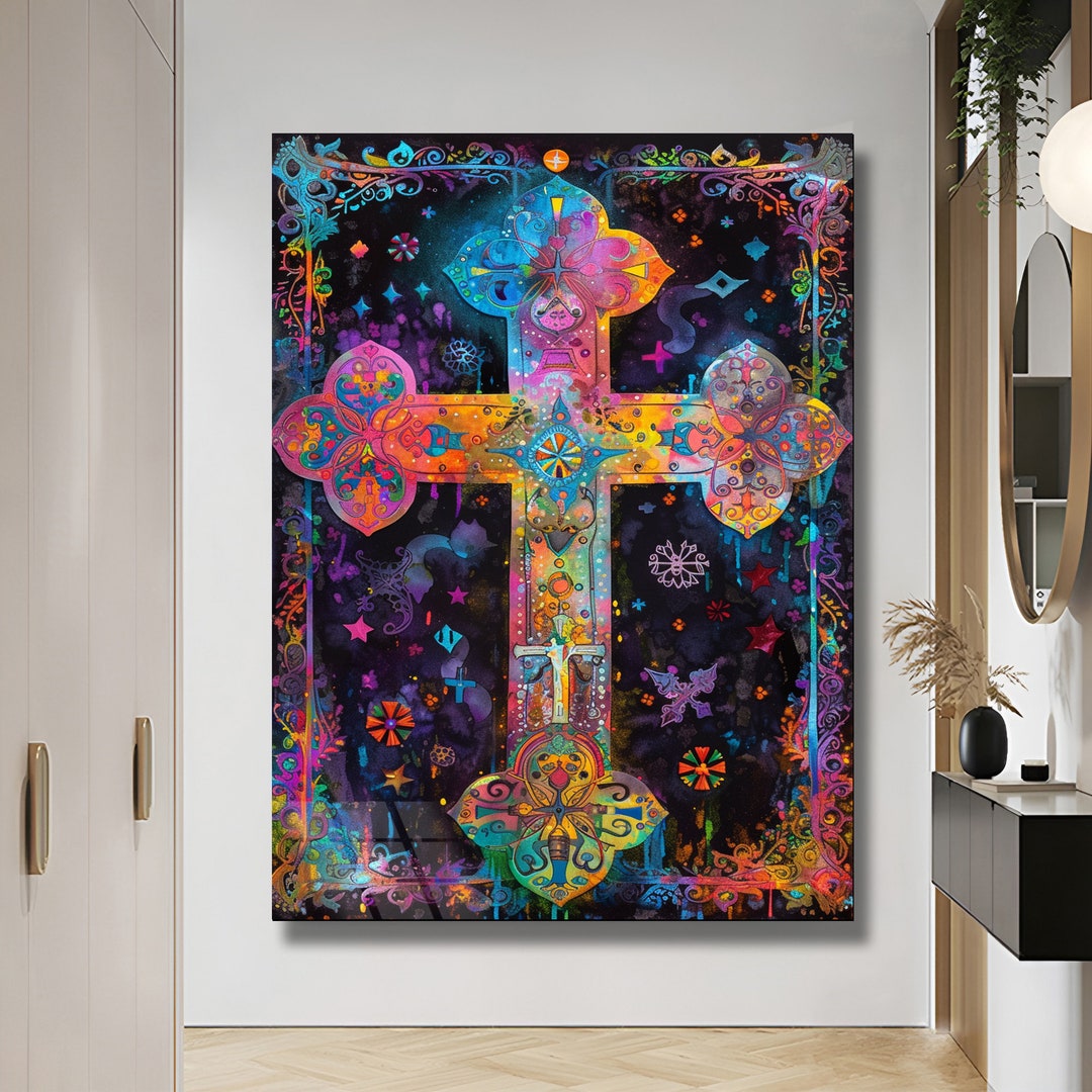 Christian Gift Christian Cross Wall Decor Religious Glass Art Christian ...