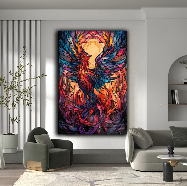 Phoenix Wall Decor Stained Glass Print Rising Phoenix Art Mythical ...