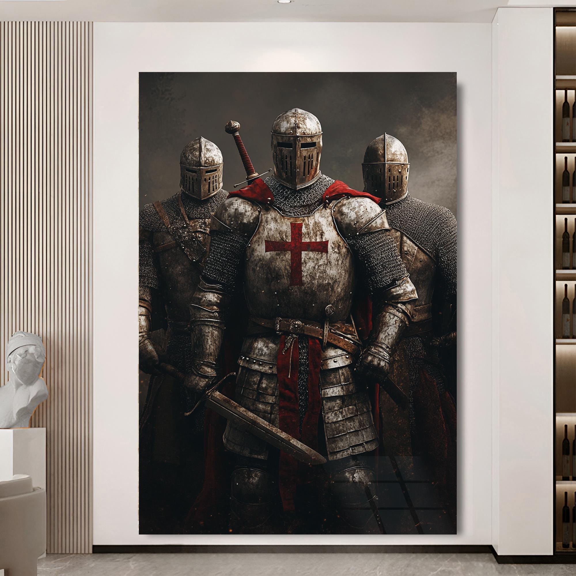 Black Templars Art Christian Gift Crusader Soldier Tempered Glass Wall ...