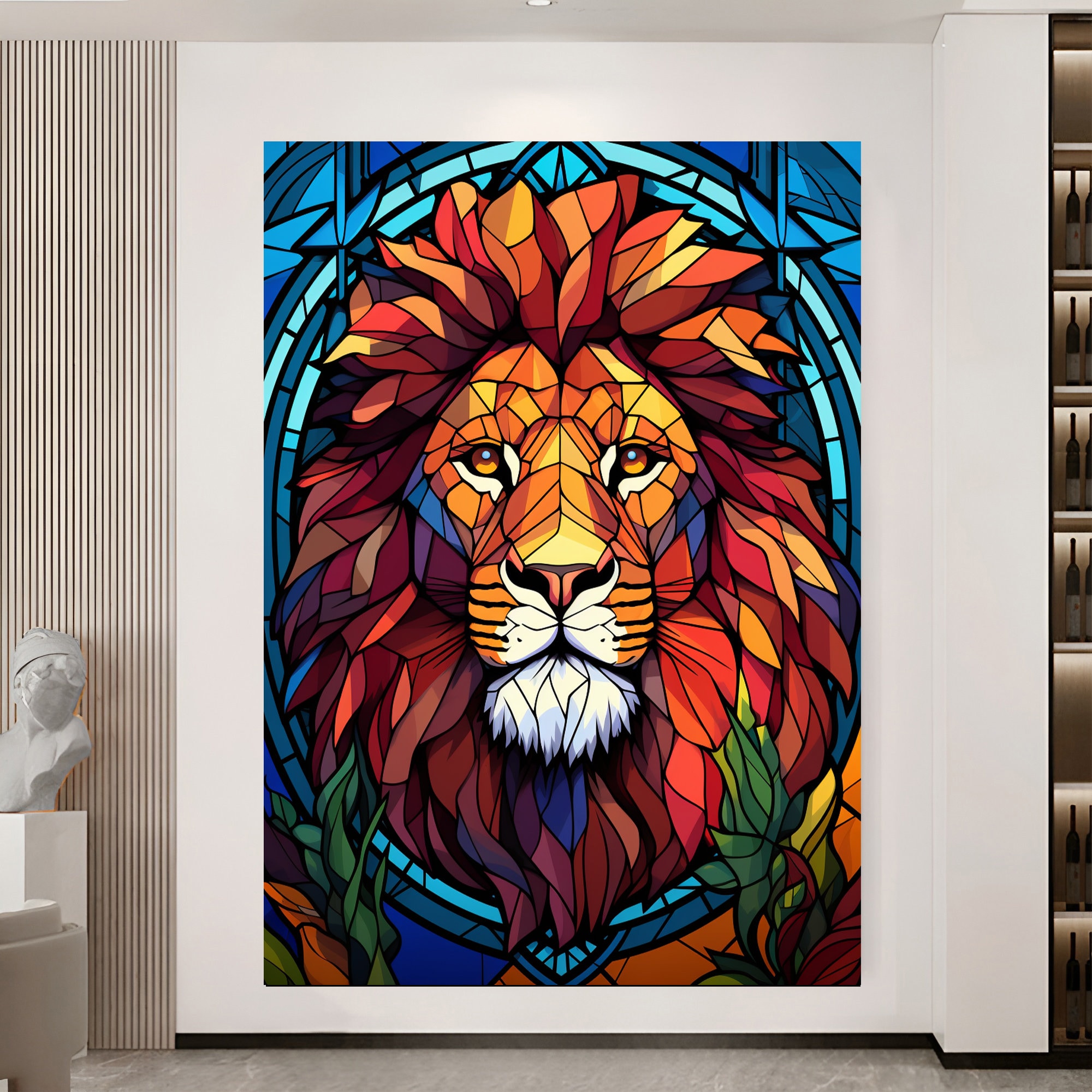 Lion Stained Glass Wall Art, Lion Glass Art, Office Decor, Animal Wall ...