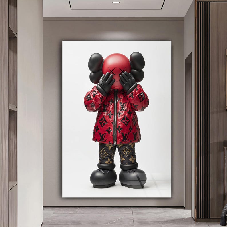 Kaws Figure Kaws Wall Art Tempered Glass Art Gift for Friend Kaws Print ...