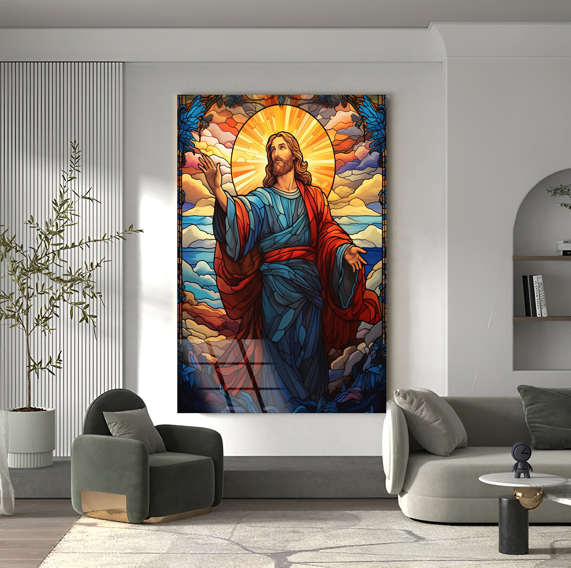 Jesus Glass Stained Glass Print Religious Wall Decor Spiritual Artwork ...