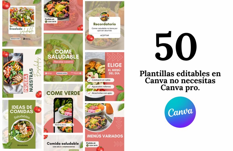 75 Plantillas De Canva Para Instagram, Comida Saludable, Restaurante ...
