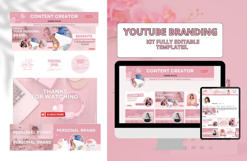 Youtube Banner Templates and Thumbnails / Youtube Branding Kit in Canva ...