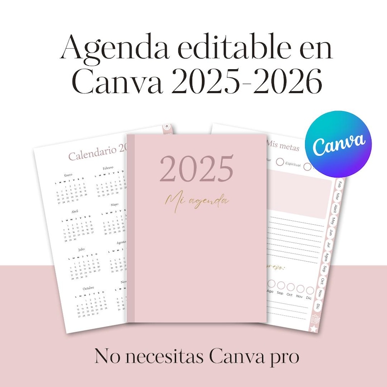 Agenda editable 2025 2026 agendas imprimible y versión digital. Plantillas editables ...