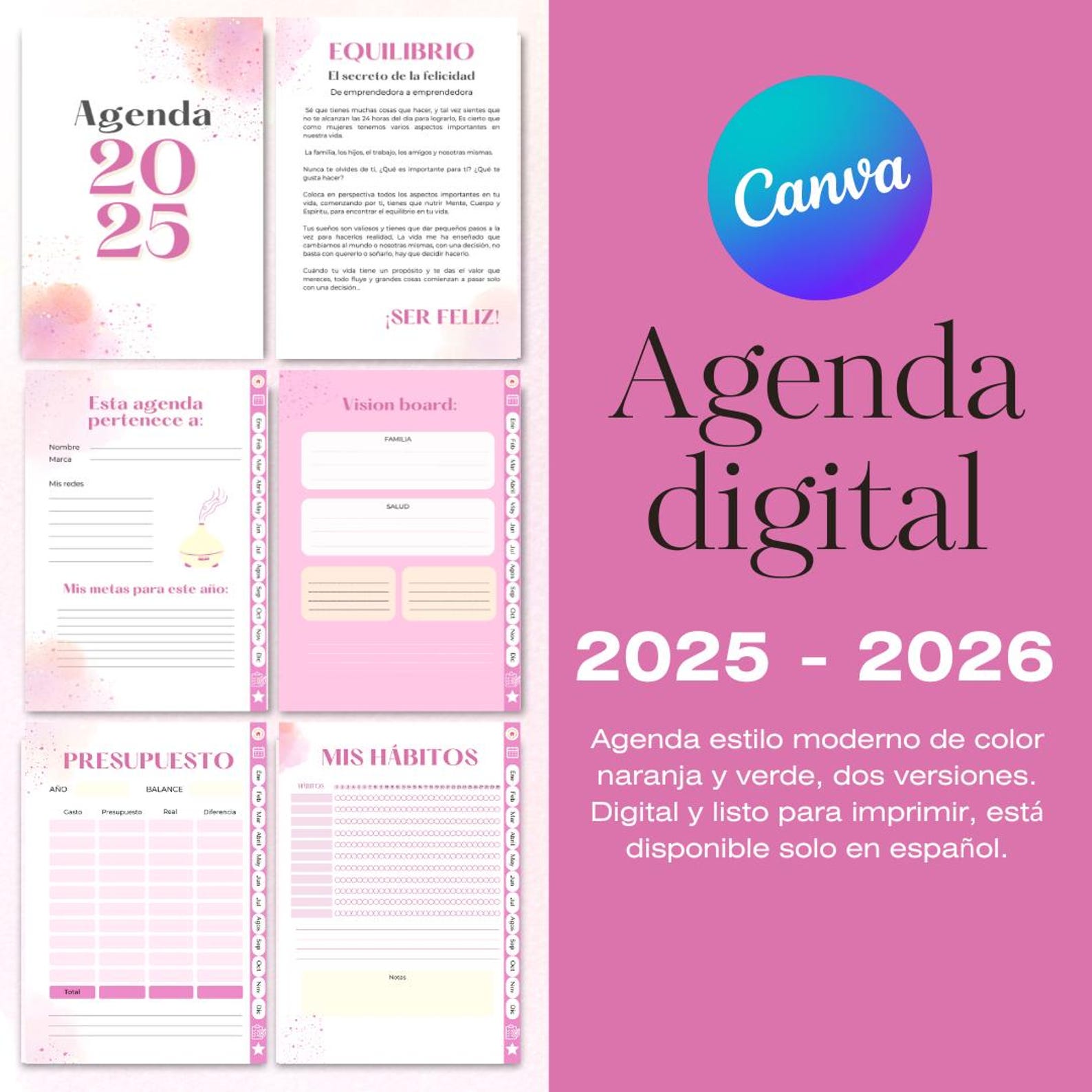 Agenda 2025 Agendas 2026 imprimible y versión digital. No necesitas ...