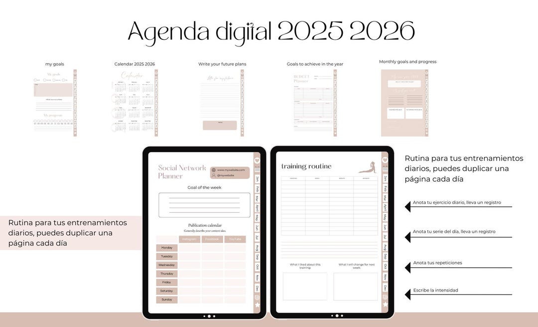 Agenda Editable 2025 2026 / Agendas En Versión Digital/ Plantillas Editables Minimalista Beige ...