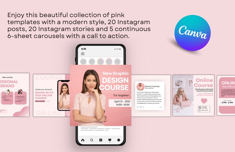 Instagram Personal Brand Templates Modern Pink Color Continuous ...