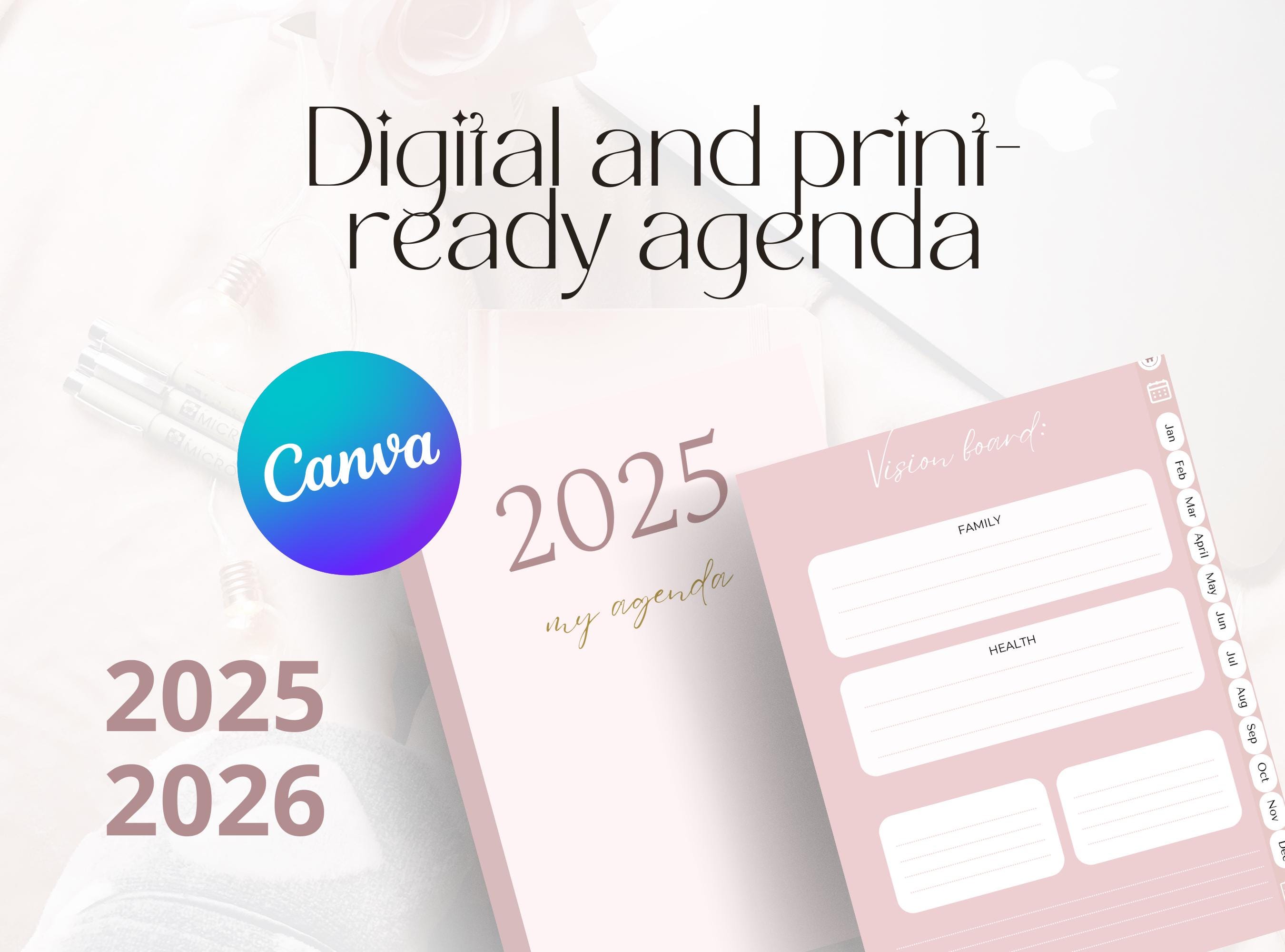 Agenda editable 2025 2026 agendas imprimible y versión digital. Plantillas editables ...