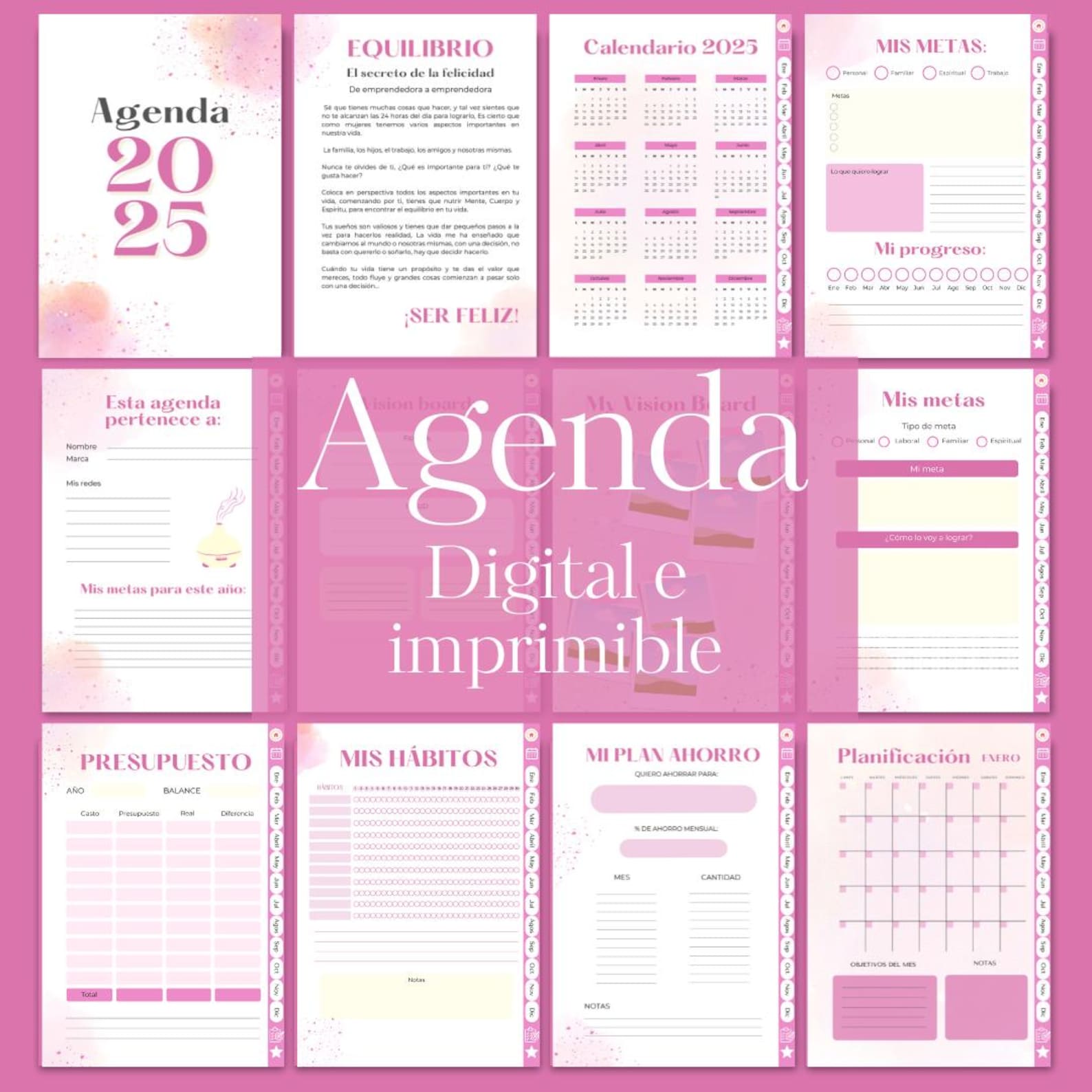 Agenda 2025 Agendas 2026 imprimible y versión digital. No necesitas Canva PRO - Etsy España