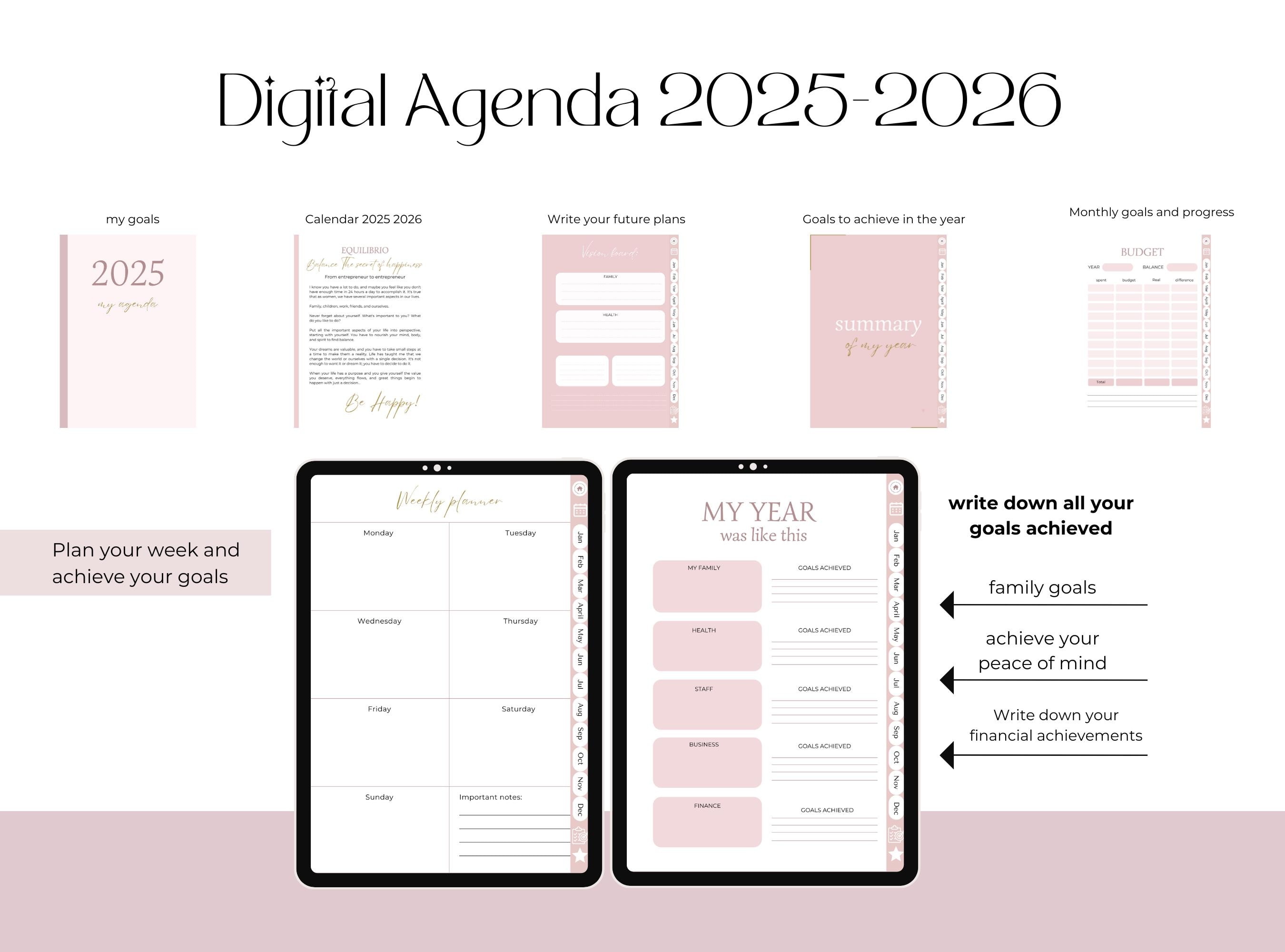 Agenda editable 2025 2026 agendas imprimible y versión digital. Plantillas editables ...