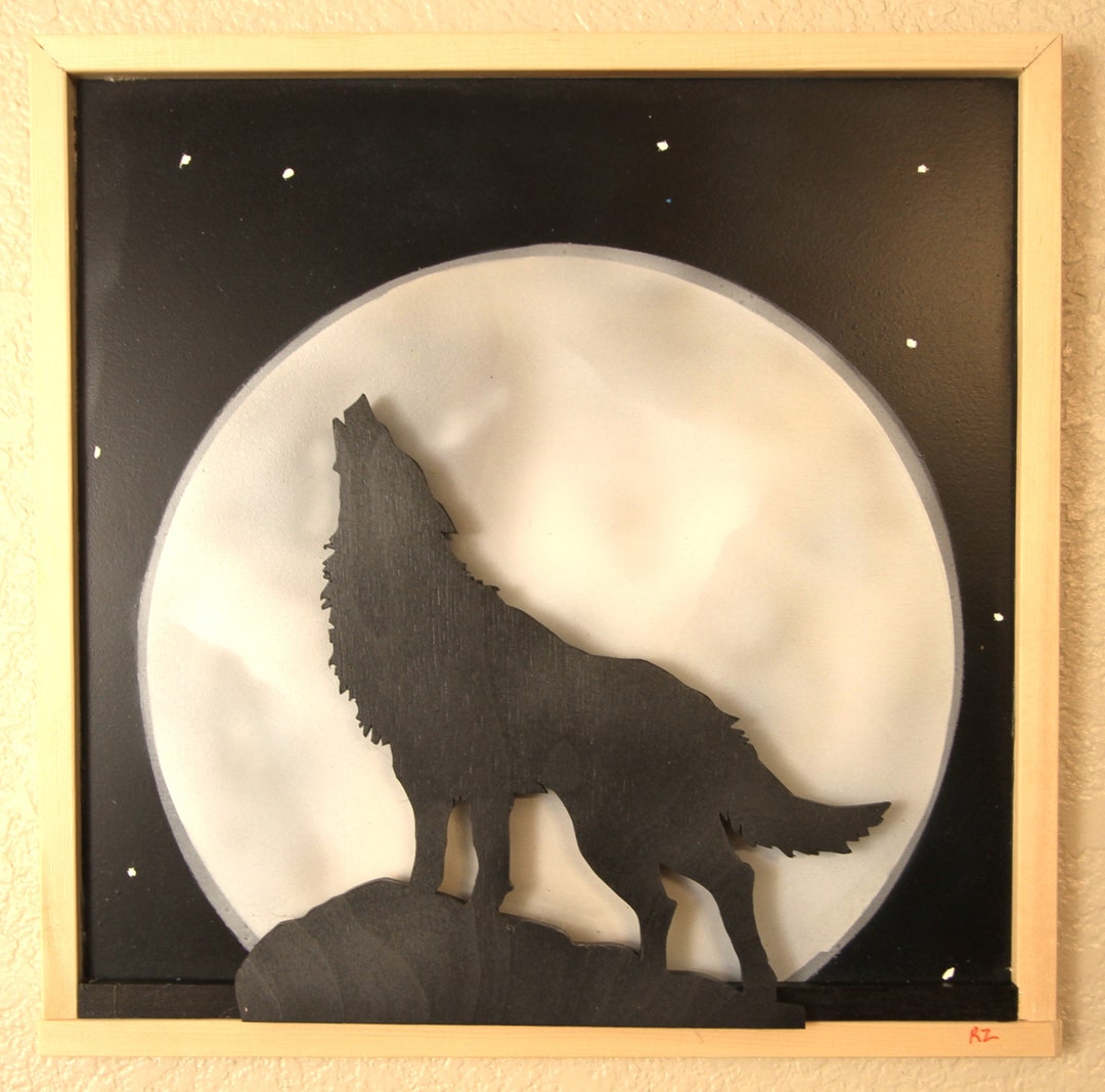 Howling Wolf Full Moon Scroll Saw and Airbrush Wall Art - Etsy