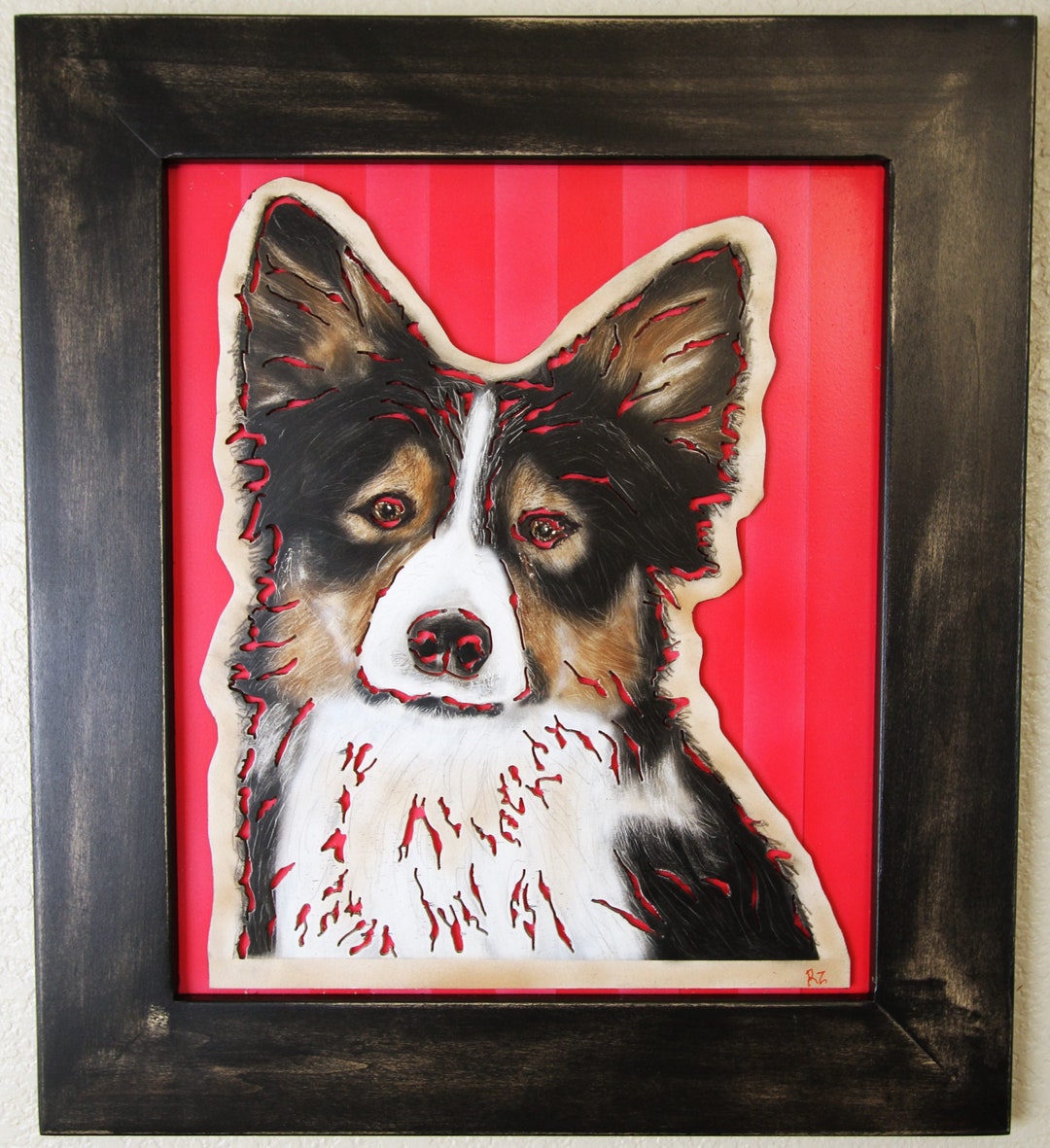 Scroll Saw Art Dog Pictures Framed Art Red Color Shelty Dog Airbrush ...