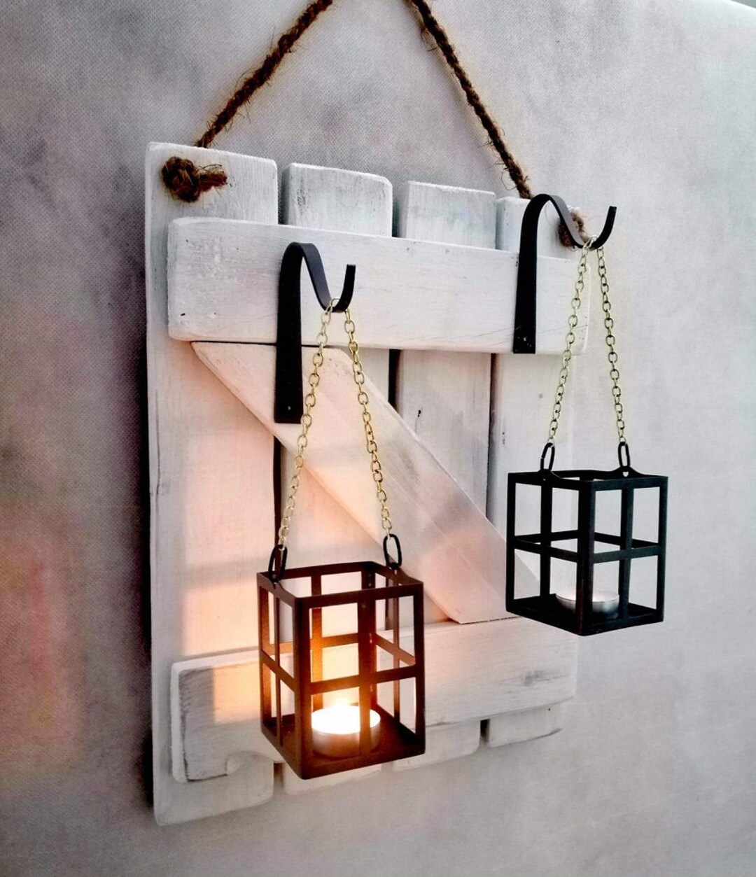 Set of 2 Lanterns on a Rustic Board. Rustic Candle Holder - Etsy