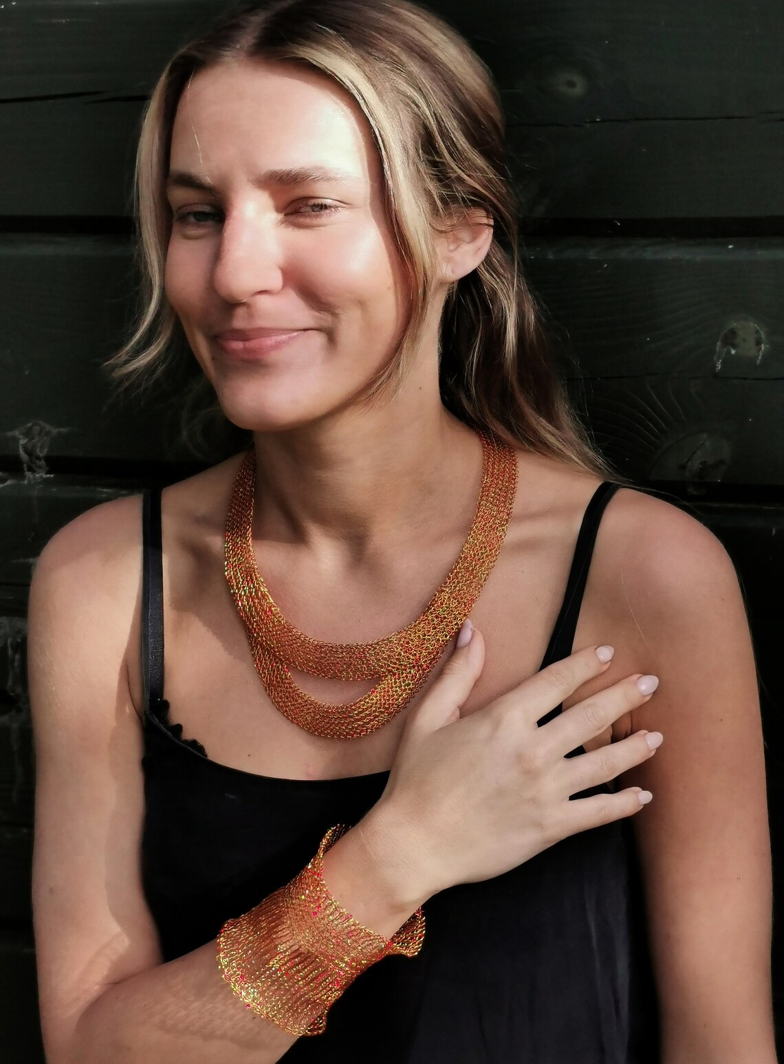 Orange Wire Crochet Necklace - Handmade Statement Collar in Unique Hues ...