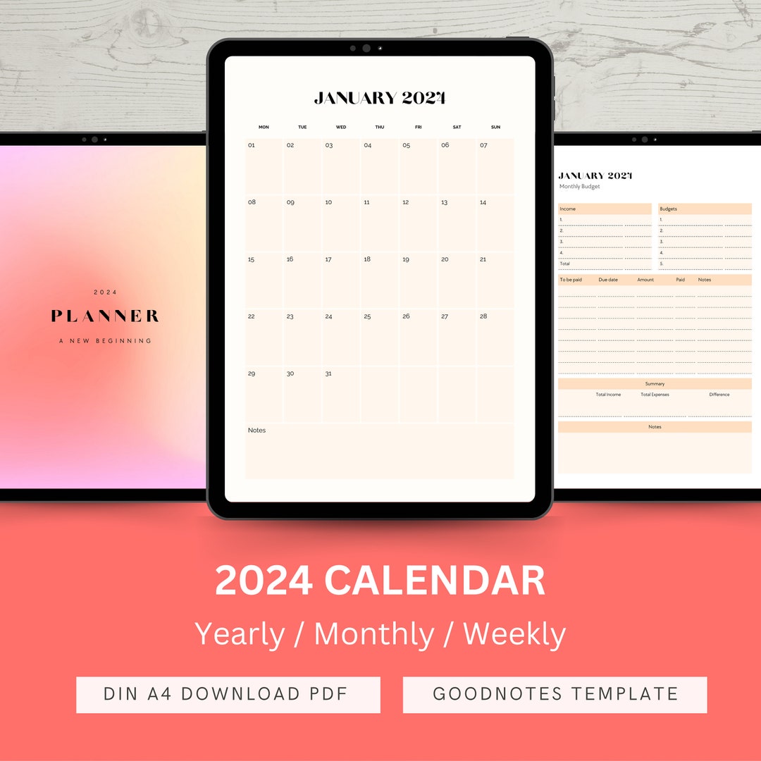 Printable Calendar 2024 Monthly Planner 2024 DIN A4 - Etsy