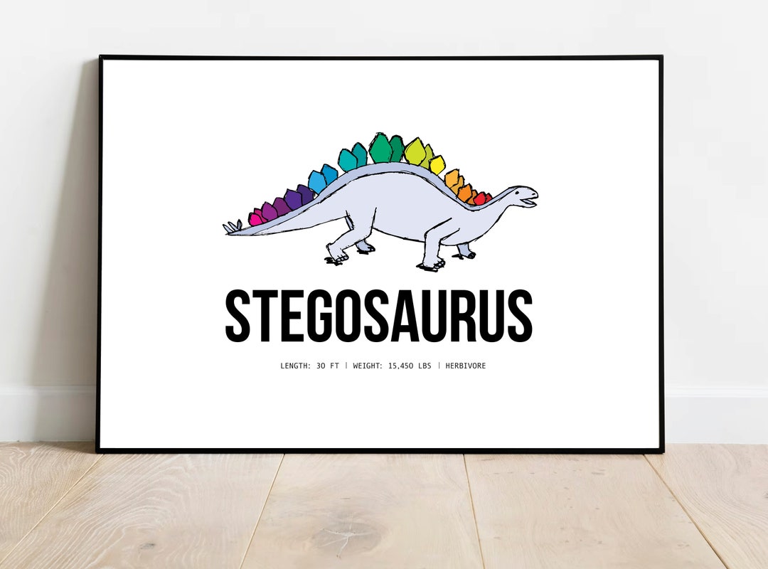Rainbow Stegosaurus Poster, Dinosaur Print, Hand Drawn Stegosaurus ...