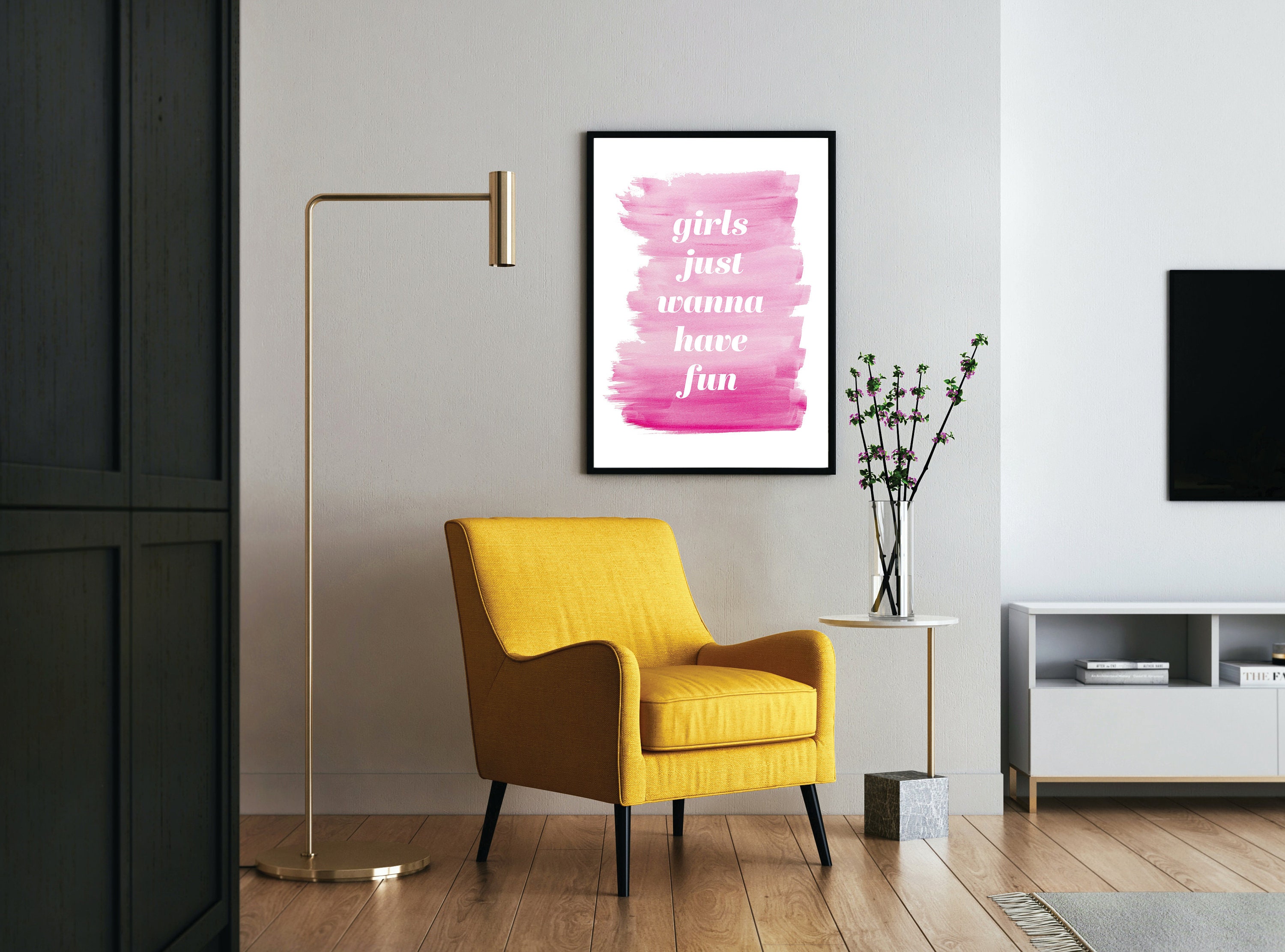 Girls Just Wanna Have Fun Poster, Pink Watercolor Print, Girls Bedroom ...