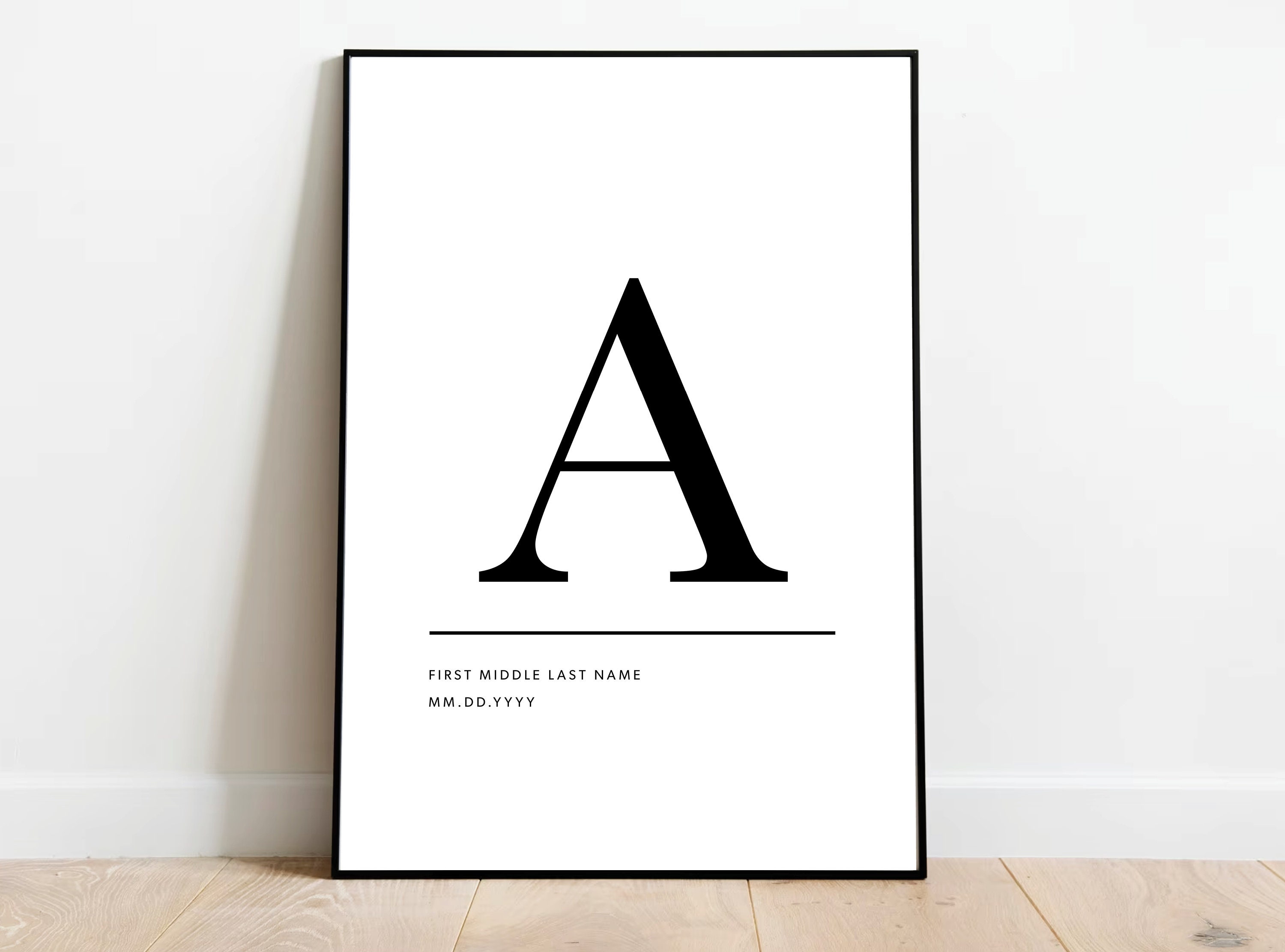 Custom Initial Poster, Initial With Full Name and Birth Date Print ...