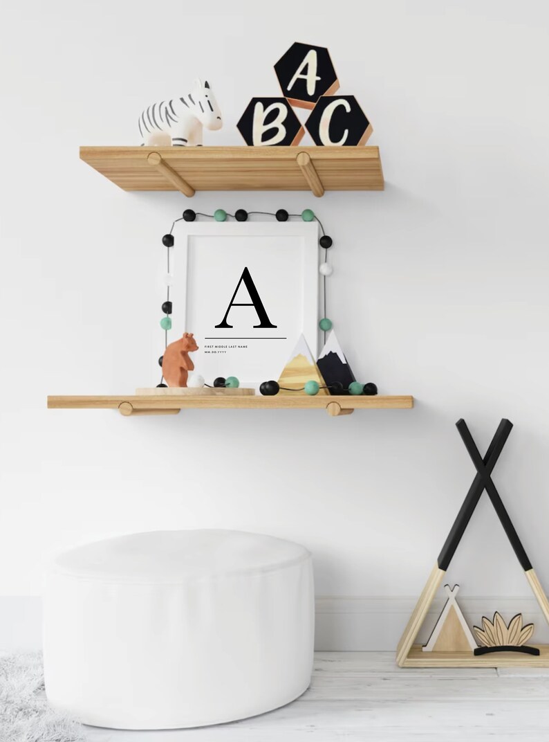 Custom Initial Poster, Initial With Full Name and Birth Date Print ...