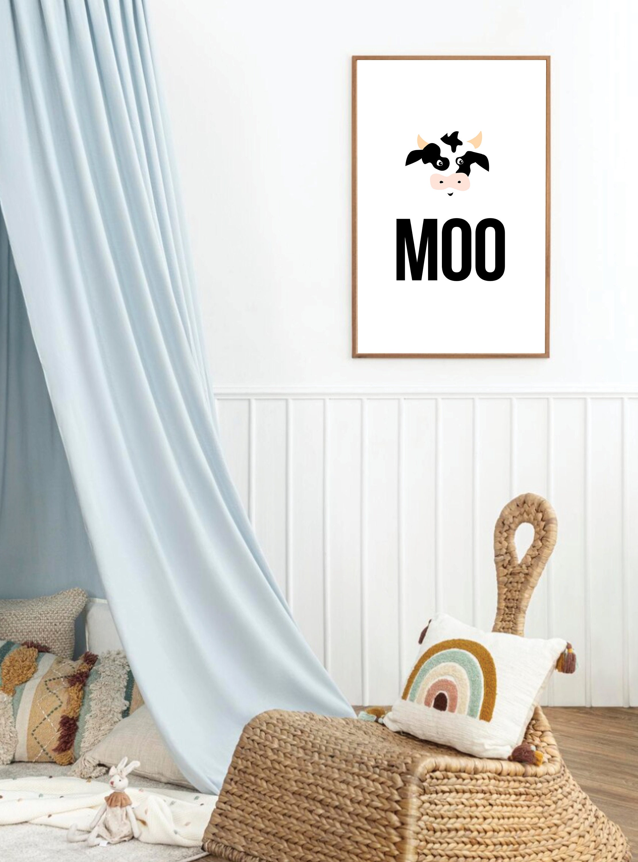 Moo Poster, Moo Cow Art, Simple Cow Print, Kids, Playroom or Nursery ...