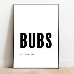 Custom Bubs Name Poster, Nursery, Playroom Kids Custom Print, Bubs Name ...