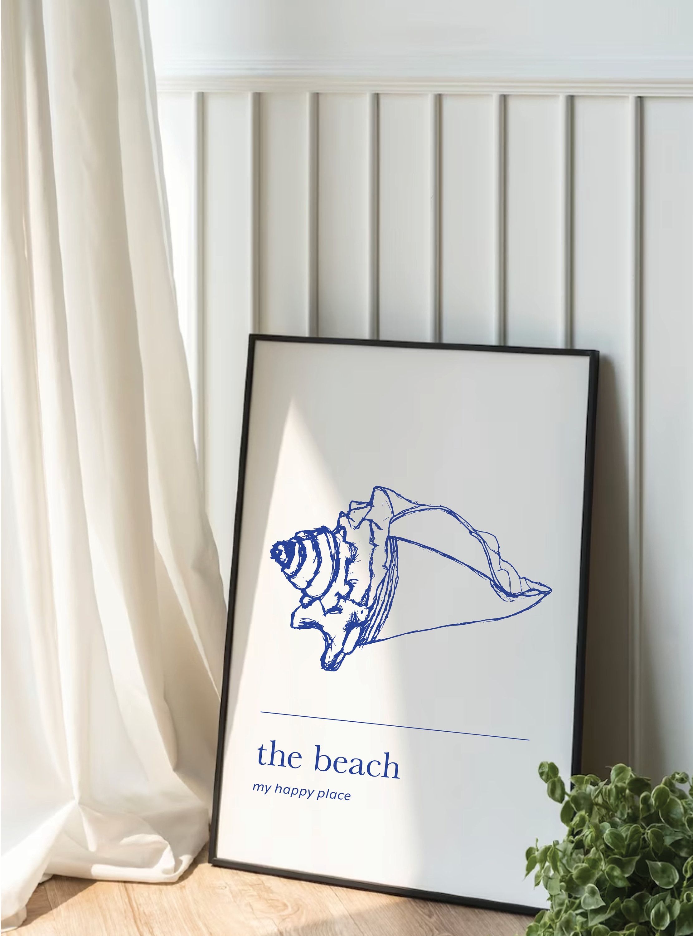 Conch Shell Hand Sketched the Beach, My Happy Place Poster, Blue Conch ...