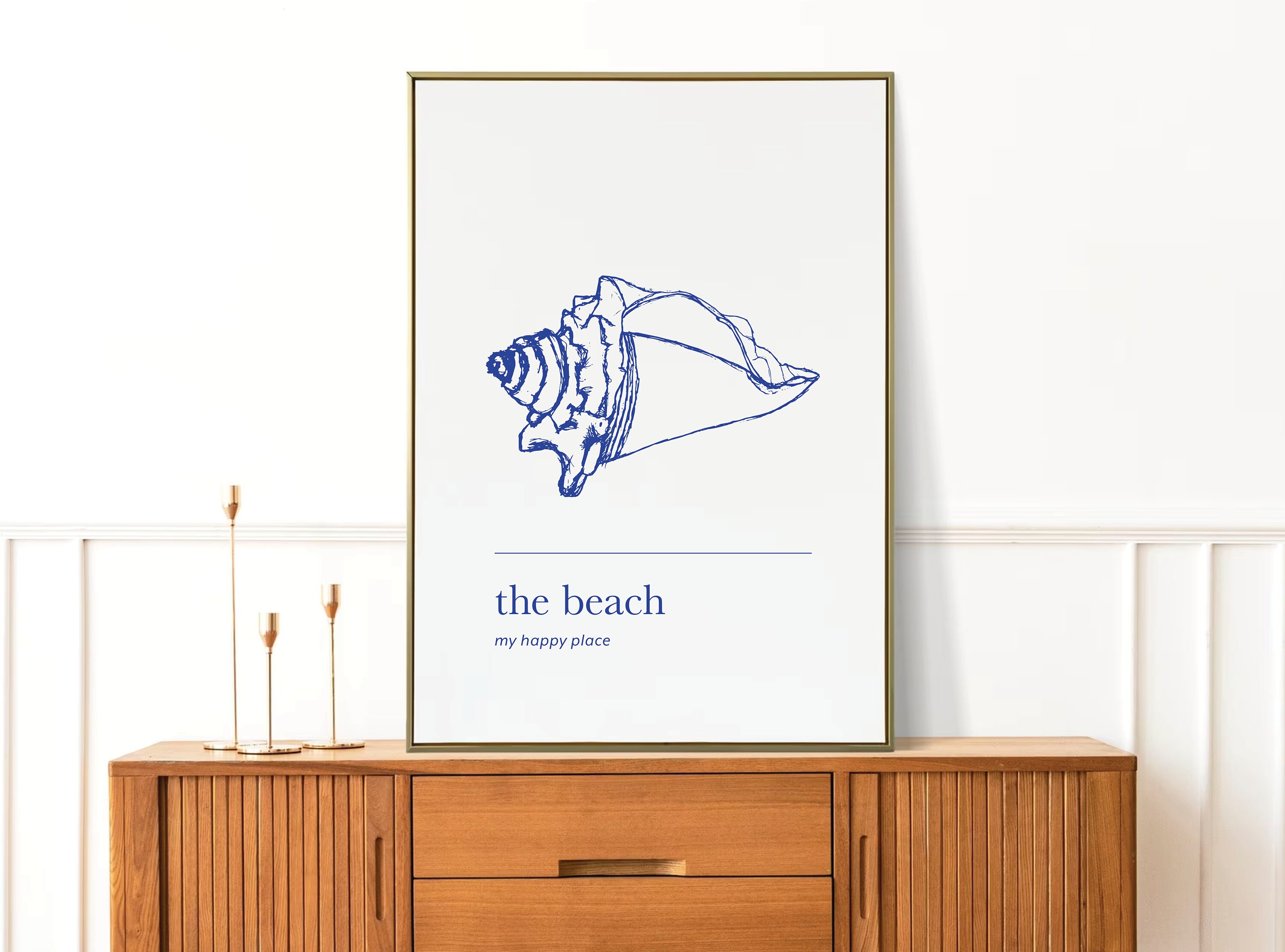 Conch Shell Hand Sketched the Beach, My Happy Place Poster, Blue Conch ...
