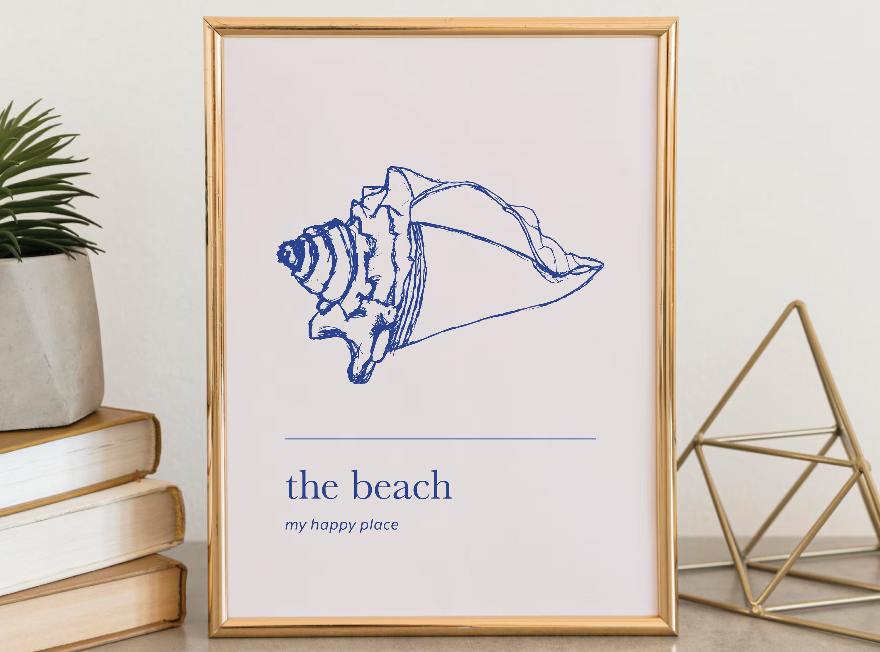 Conch Shell Hand Sketched the Beach, My Happy Place Poster, Blue Conch ...