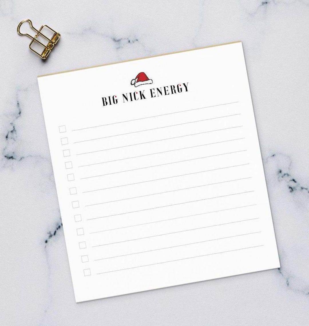 Big Nick Energy Notepad Hand Sketched Santa Hat Christmas/holiday to Do ...