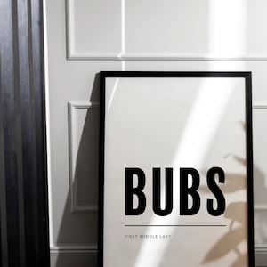 Custom Bubs Name Poster, Nursery, Playroom Kids Custom Print, Bubs Name ...