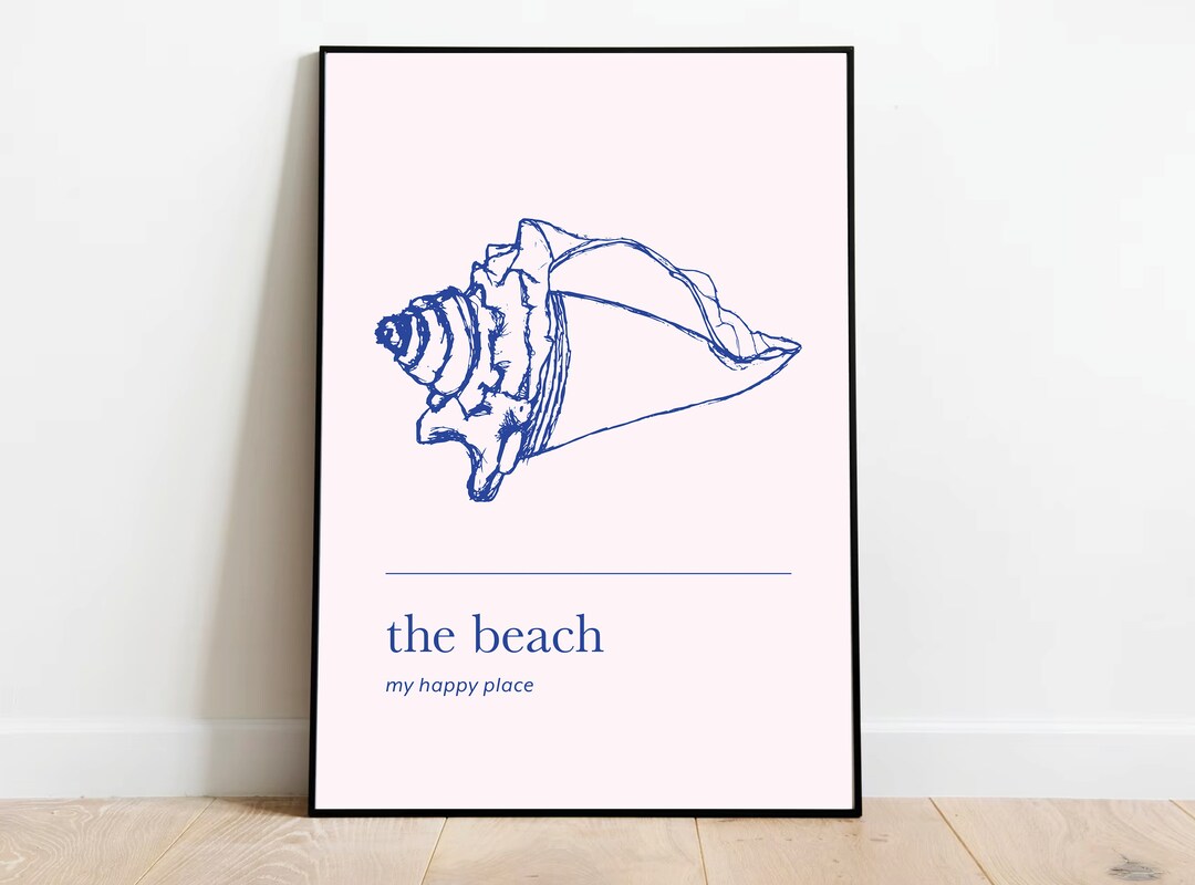 Conch Shell Hand Sketched the Beach, My Happy Place Poster, Blue Conch ...