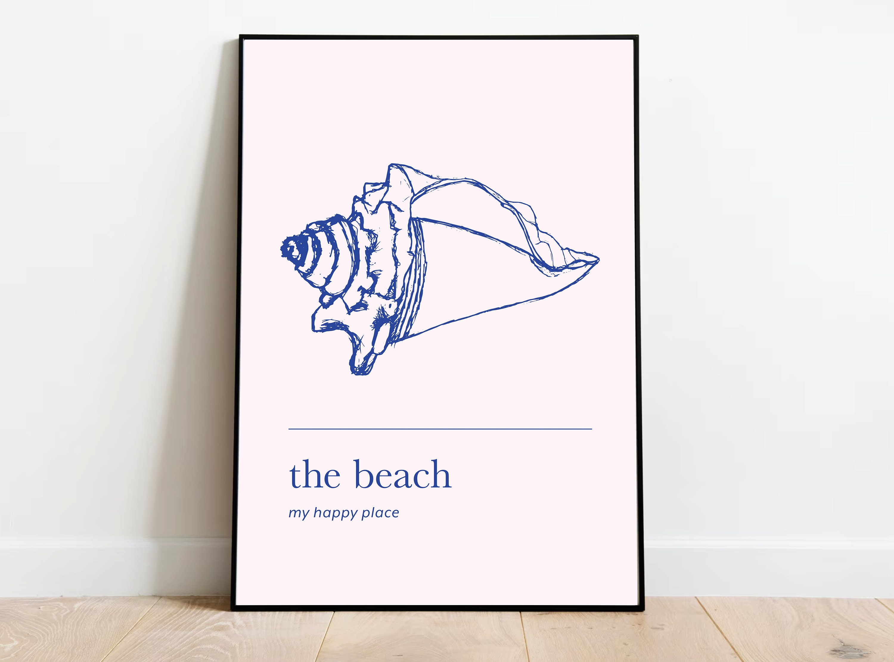 Conch Shell Hand Sketched the Beach, My Happy Place Poster, Blue Conch ...