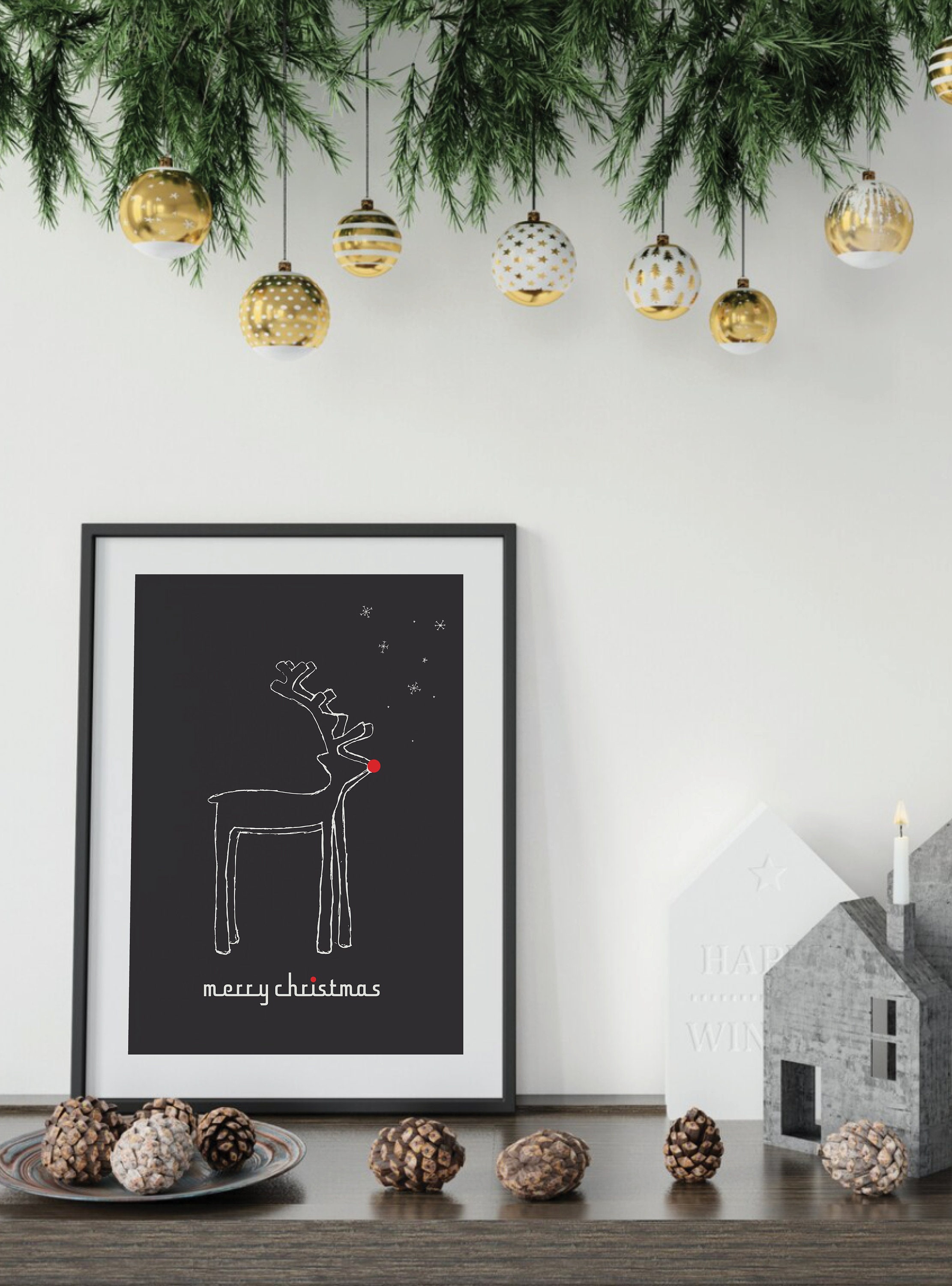 Rudolph the Red Nose Reindeer Poster, Hand Sketched Reindeer and ...