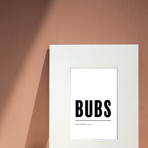 Custom Bubs Name Poster, Nursery, Playroom Kids Custom Print, Bubs Name ...