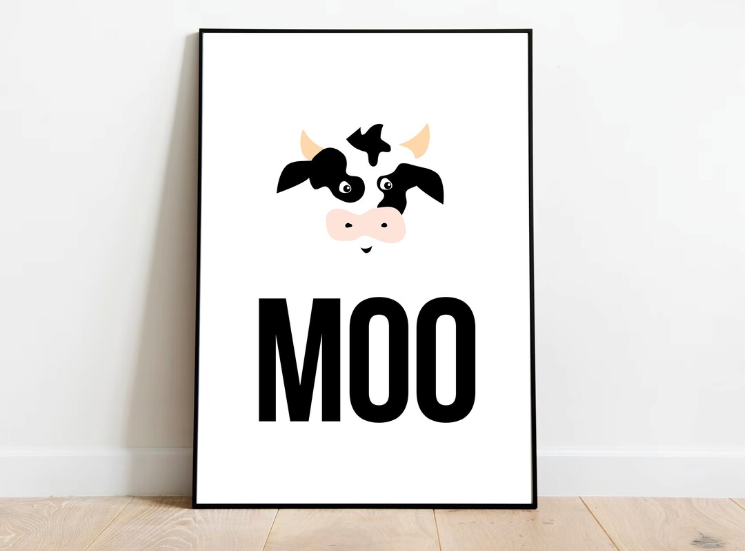 Moo Poster, Moo Cow Art, Simple Cow Print, Kids, Playroom or Nursery ...