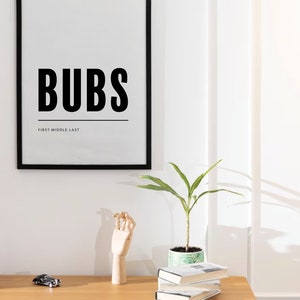 Custom Bubs Name Poster, Nursery, Playroom Kids Custom Print, Bubs Name ...