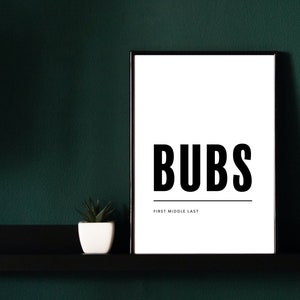 Custom Bubs Name Poster, Nursery, Playroom Kids Custom Print, Bubs Name ...