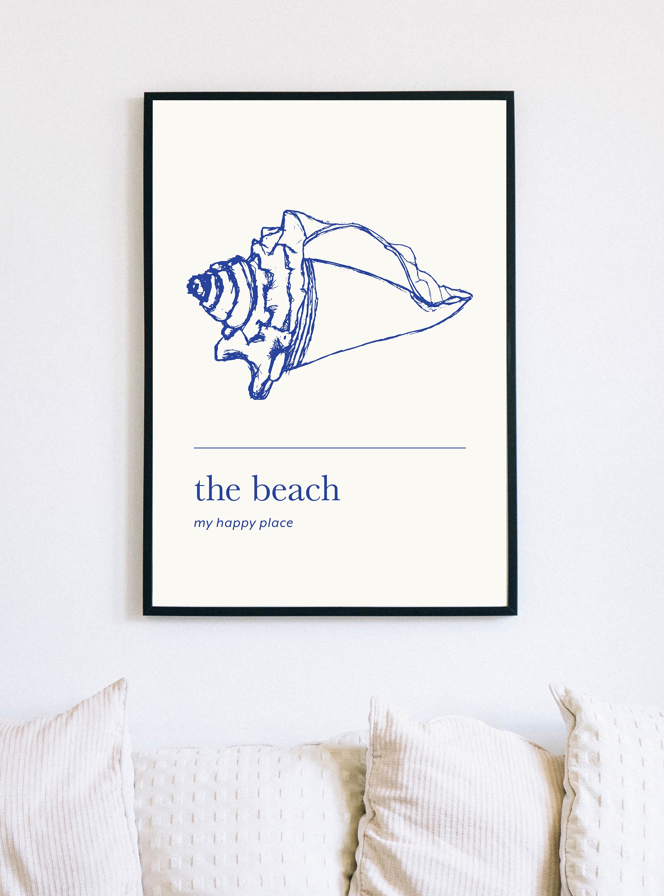 Conch Shell Hand Sketched the Beach, My Happy Place Poster, Blue Conch ...