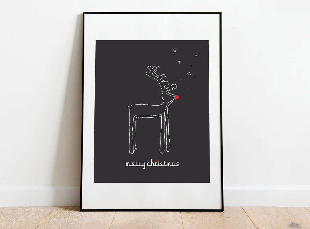 Rudolph the Red Nose Reindeer Poster, Hand Sketched Reindeer and ...