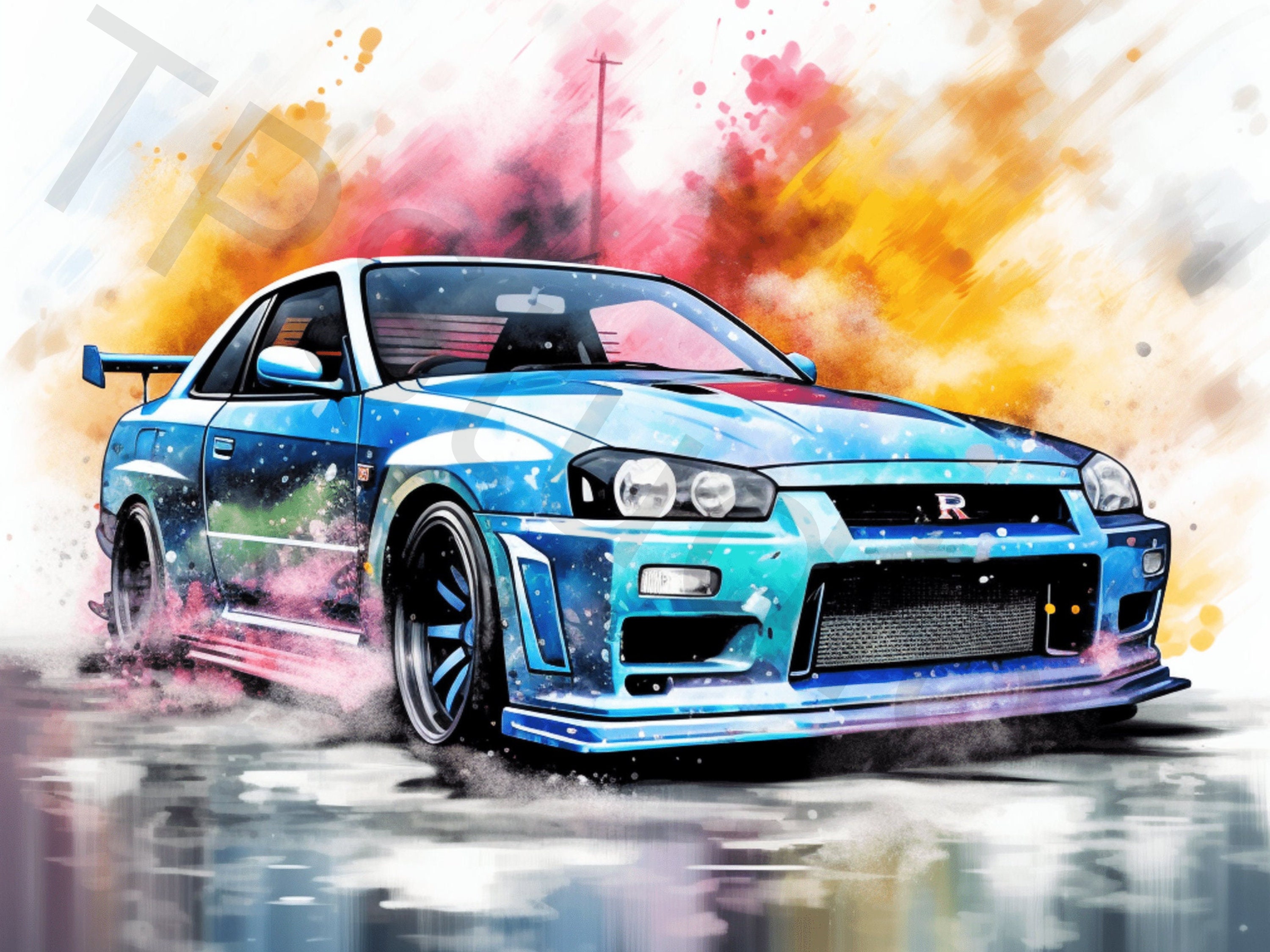 Watercolour Nissan Skyline Art Print wall Art Luxury Car - Etsy