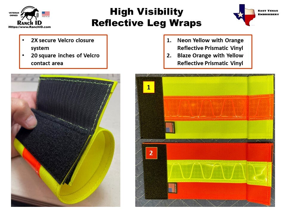 Horse Leg Wraps pair EMBROIDERED Reflective, High Visibility Neon ...