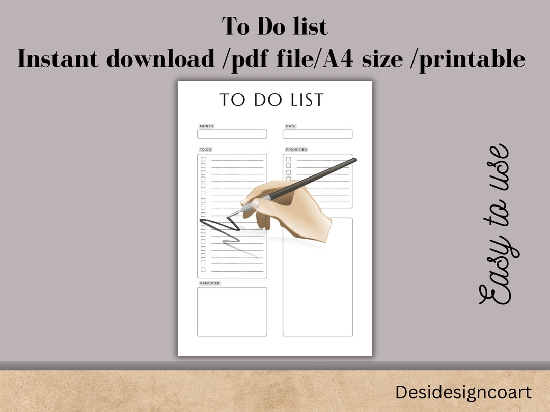 To Do List PDF Template, to Do List Printable Template, A4 Size, Pdf ...