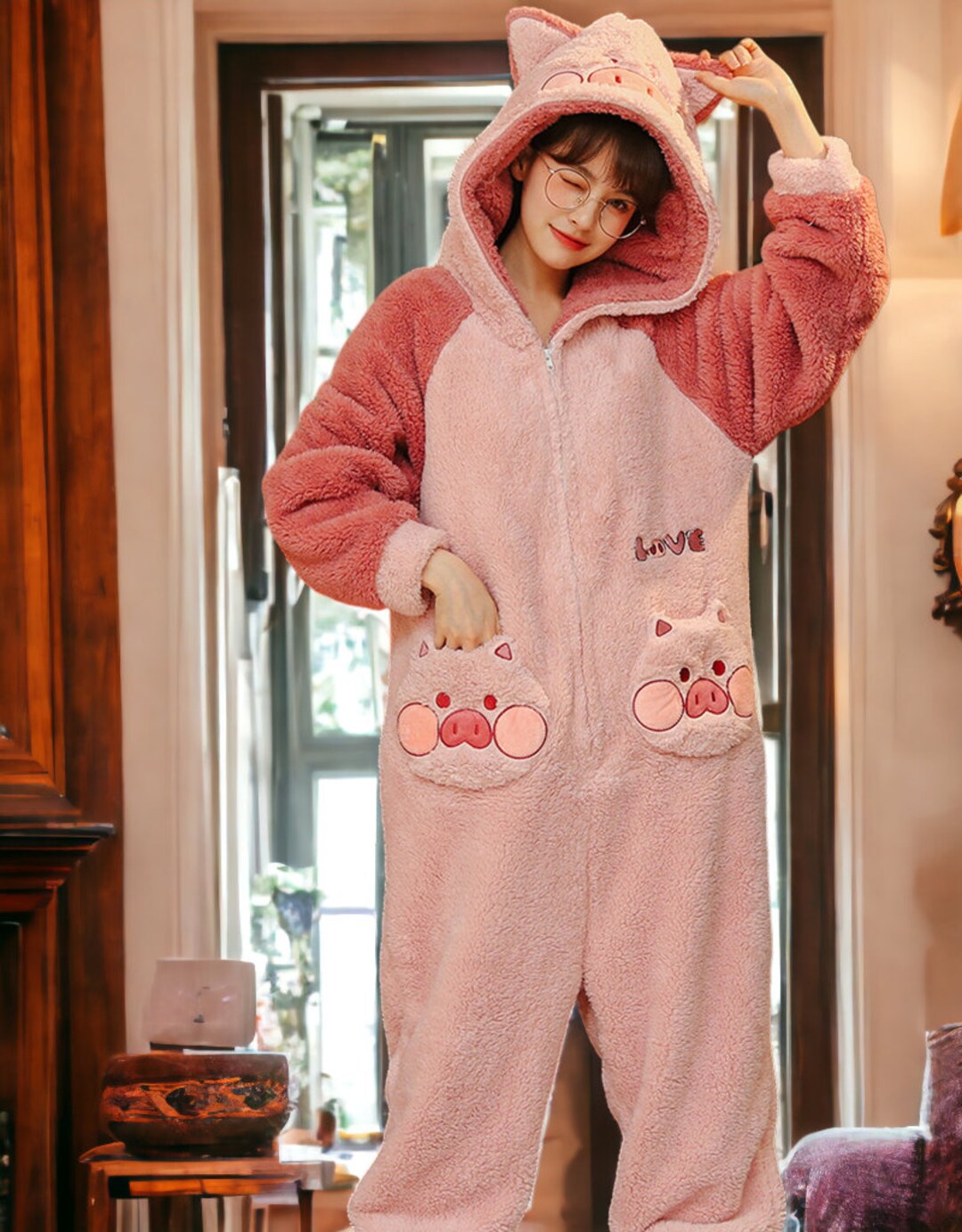 Kawaii Piggy PJ Onesie, Cosy Fluffy Sleepwear, Perfect for Halloween ...