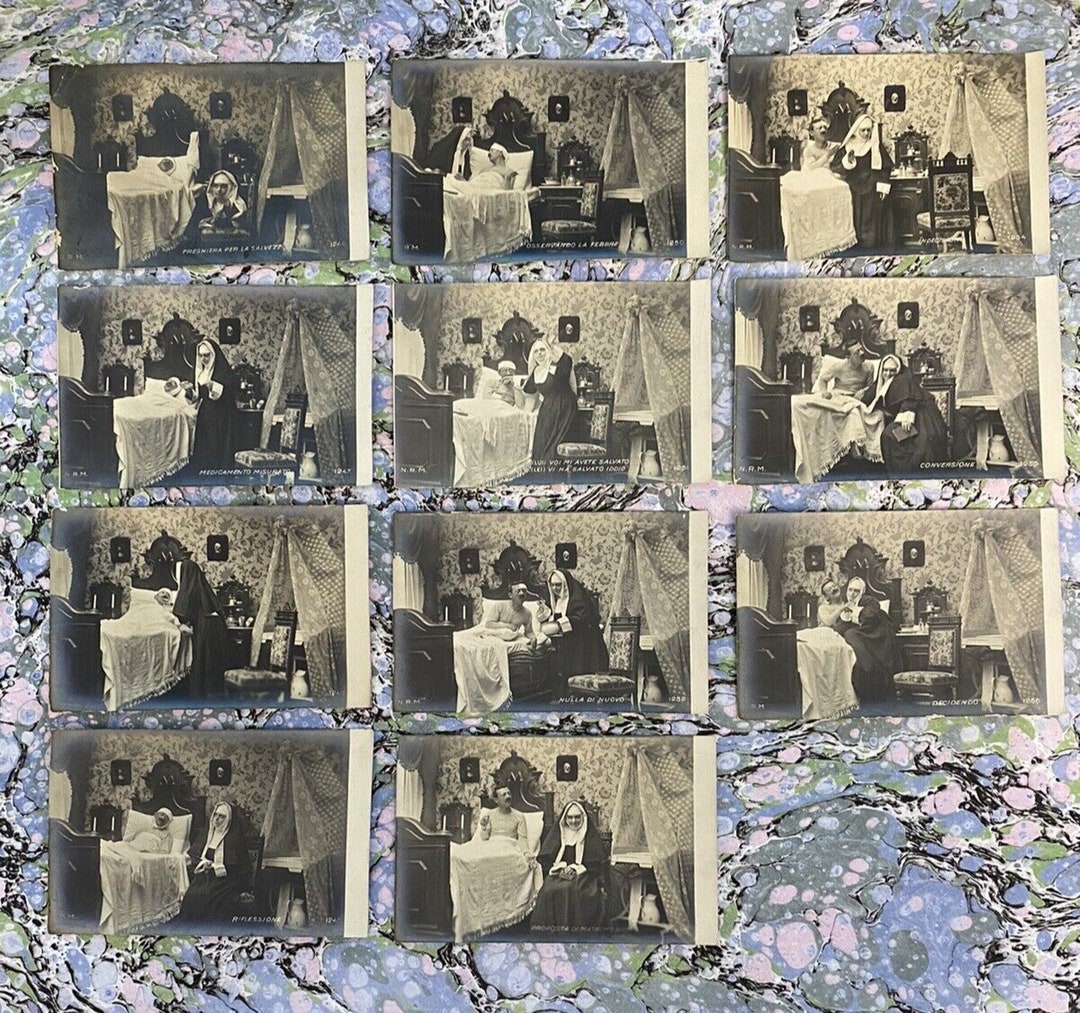 11 Italian Postcards Series Nun Patient Romance Early 20th Century ...