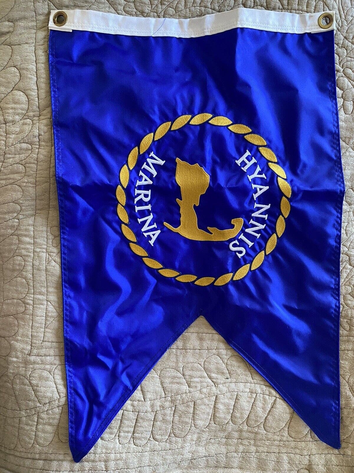 Hyannis Marina Ship Marina Pennant Flag Blue Gold Embroidery 2 Sided 15 ...