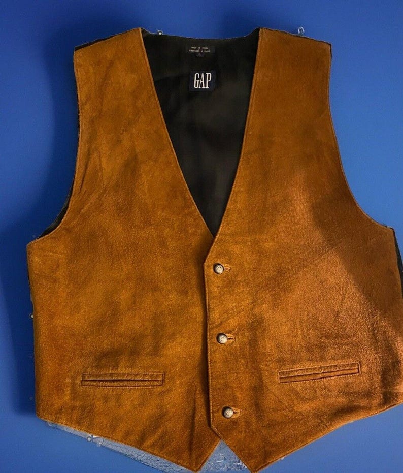 GAP Split Leather Cowhide Vest Mens Large Rust Brown Leather Western 42 ...