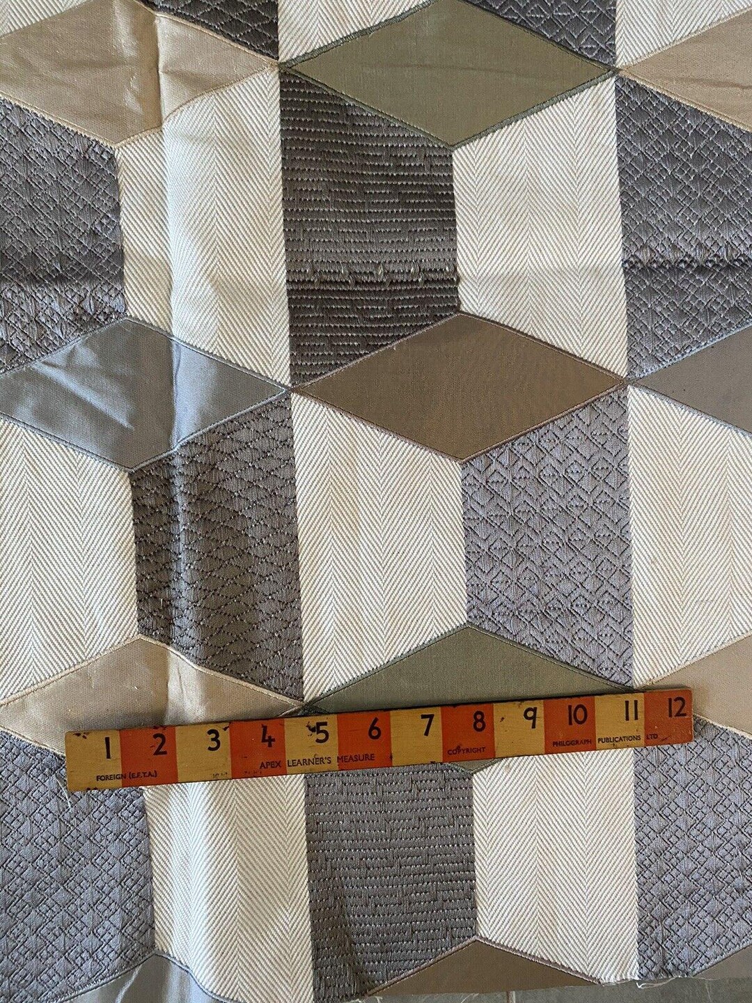 Tessuti Hogar Fabric 25"x52" Brocade Quilt Pattern Taupe Blue Gray ...