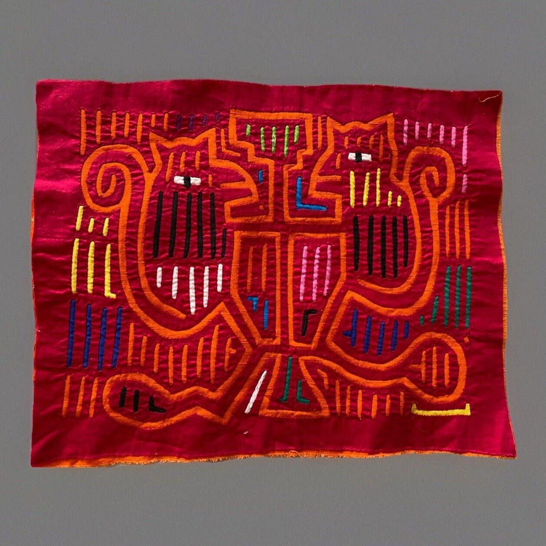 Kuna Indian San Blas Panama Handmade Mola Monkeys Fantasy Animals 14x17 ...